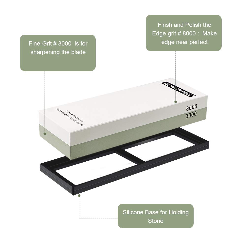 DONGRTON Knife Sharpening Stone Set Premium Whetstone Kit 400/1000 3000/8000 Grit Waterstone for Knife Sharpener Stone Leather Strop Non-Slip Bamboo Base