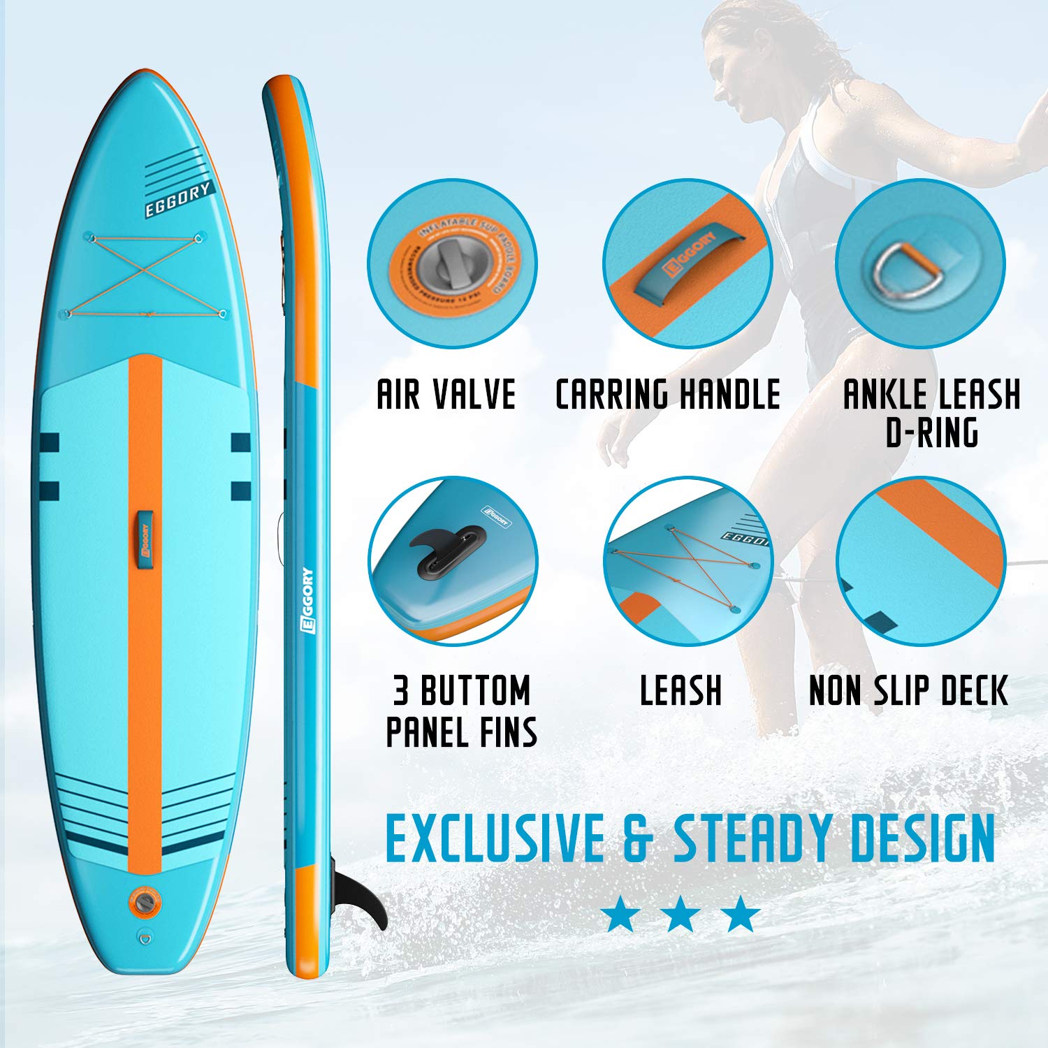 EGGORY Inflatable Stand Up Paddle Board,10'6"x 32"x 5" | SUP Surfboard with Premium SUP Accessories & Backpack, Adj Paddle, Pump, Leash, Valve Adjuster | Youth & Adult Surfing Boat…