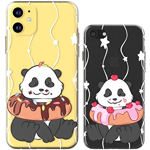Toik Matching Couple Cases for Apple iPhone 11 Pro Xs Max Xr 10 X 8 Plus 7 6s 5s SE Kawaii Print Panda Silicone BFFs Animals Doughnut Gift Best Friend Sweet Relationship Girlfriend Cute