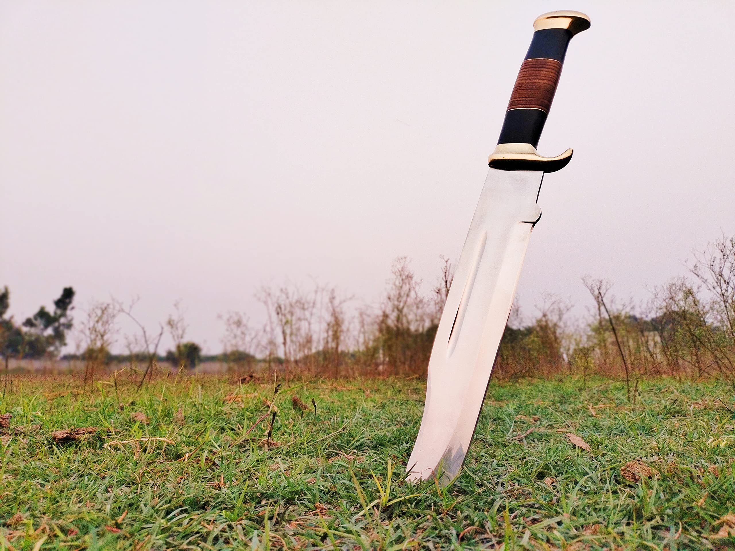 Hatf.Blade 18-Inch Fixed Blade Hunting Knife: Large Crocodile Dundee Bowie Knife with Leather Sheath - Perfect Camping Companion