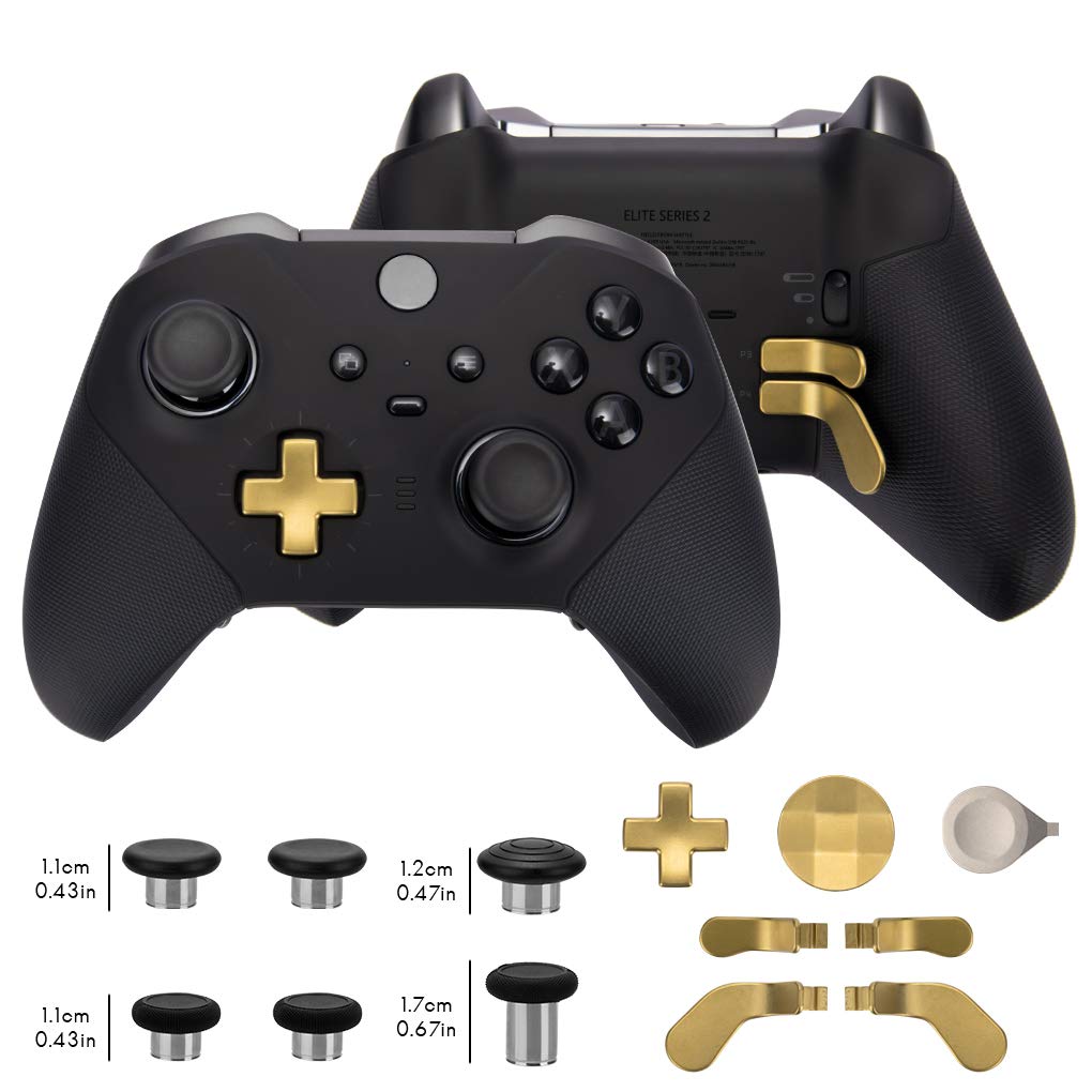 Elite Series 2 Controller Accessories, Metal Thumbsticks Replacement Parts for Xbox One Elite Series 2 Controller Model 1797, Metal Mod Swap Joysticks, Paddles, D-Pads, Adjustment Tool(Gold)