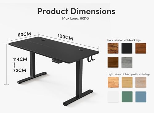 FEZIBO Height Adjustable Electric Standing Desk, 44 x 24 Inches Stand up Table, Sit Stand Home Office Desk with Splice Board, Rusticbrown