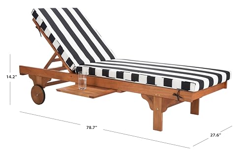 SAFAVIEH Outdoor Collection Newport Natural/ Black & White Stripe Cushion Built-in Side Table Adjustable Chaise Lounge Chair