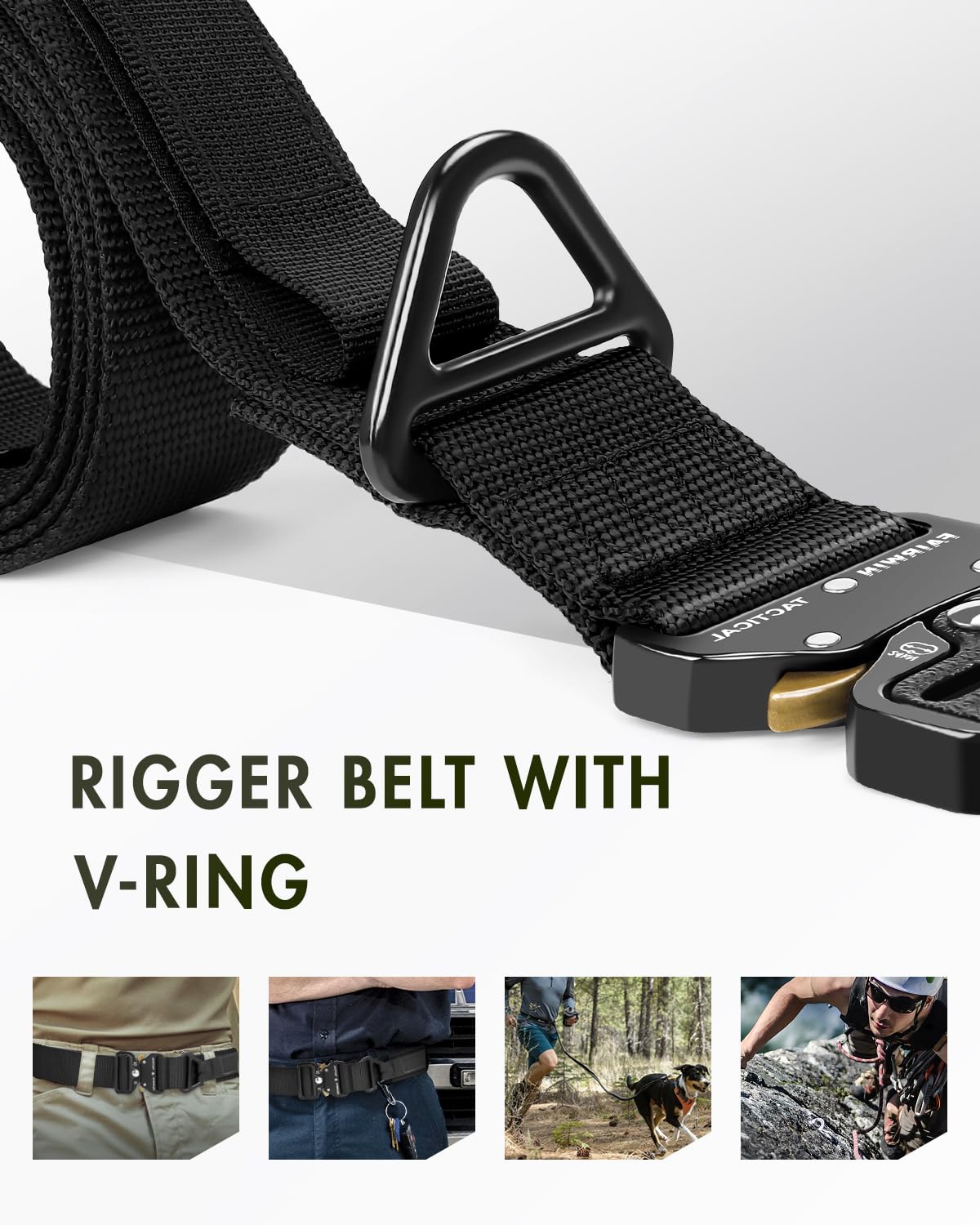 FAIRWIN Tactical Rigger Belt, 1.7 Inches Mens Nylon Webbing Utility Belt with V-ring Heavy-Duty Quick-Release Buckle