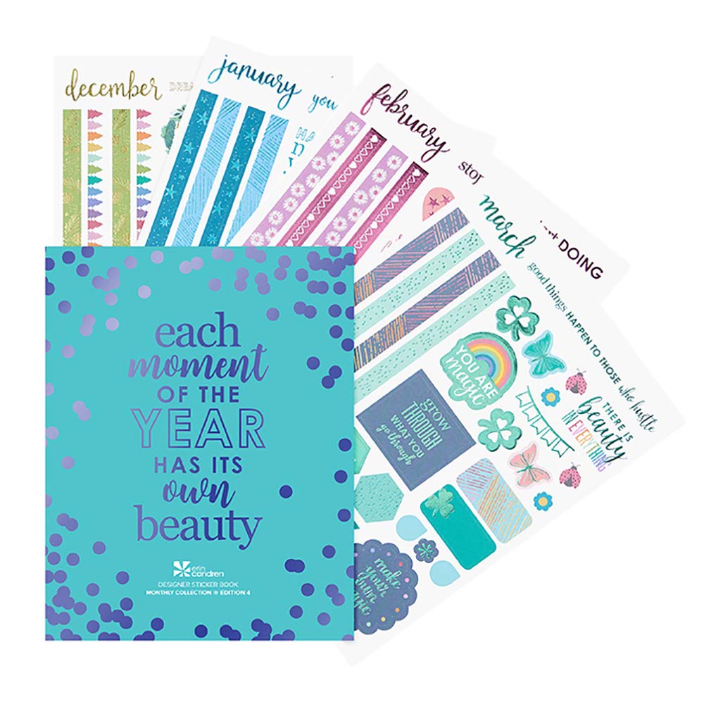 Erin Condren Designer Sticker Book - Monthly Edition 4 (12 Sticker Sheets Total). Decorative and Cute Stickers for Customizing Planners, Notebooks, and More