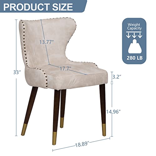ROIYEIER Modern Dining Chairs Set of 2, Waterproof Wear Resistant Upholstered Dining Chairs with Armrest Soild Legs for Dining Room Living Room, Beige