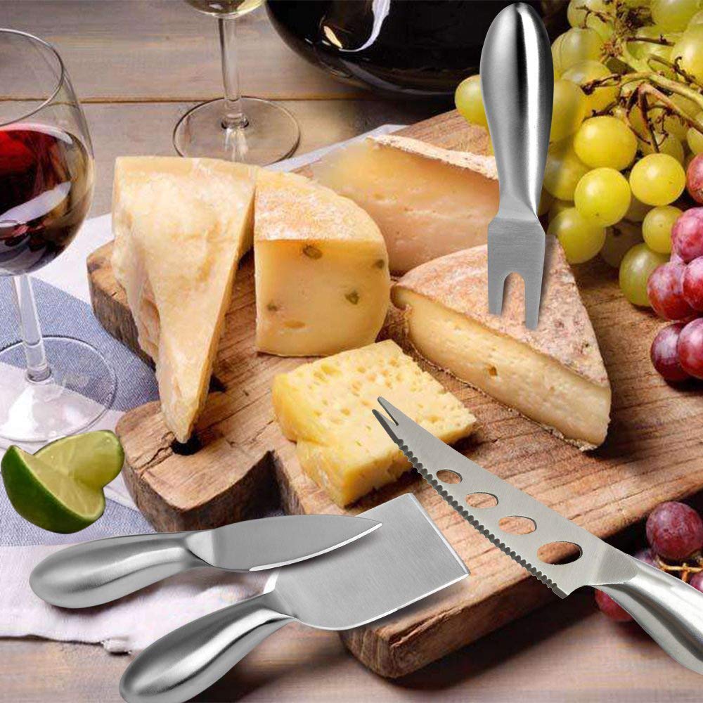 LGUIY Cheese Knives, 6-Piece Cheese Knife Set Stainless Steel Cheese Knife with Exquisite Box Cheese Slicer Cutters Fork for Pizza Cake Cheese Butter - Gift Ready