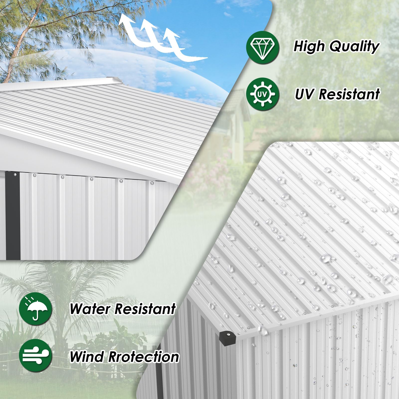 Patiomore 4×6 FT Outdoor Storage Shed Tool House Garden Steel Shed Walk-in, White