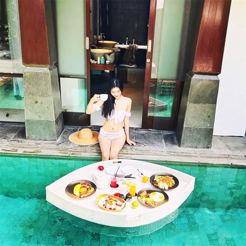 Floating Tray Floating Pool Tray Diamond Swimming Pool Floating Serving Tray Plate Table & Bar, for Pool Serving Drinks, Brunch, Food On The Water (Color : White)