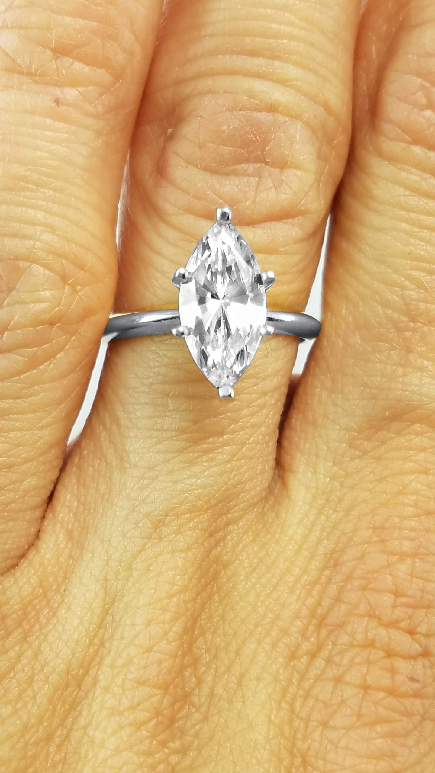 Eternal Jewelry 14K White Gold CZ Cubic Zirconia Marquise 2 Carat solitaire Engagement Ring 6 Prong (4.75)