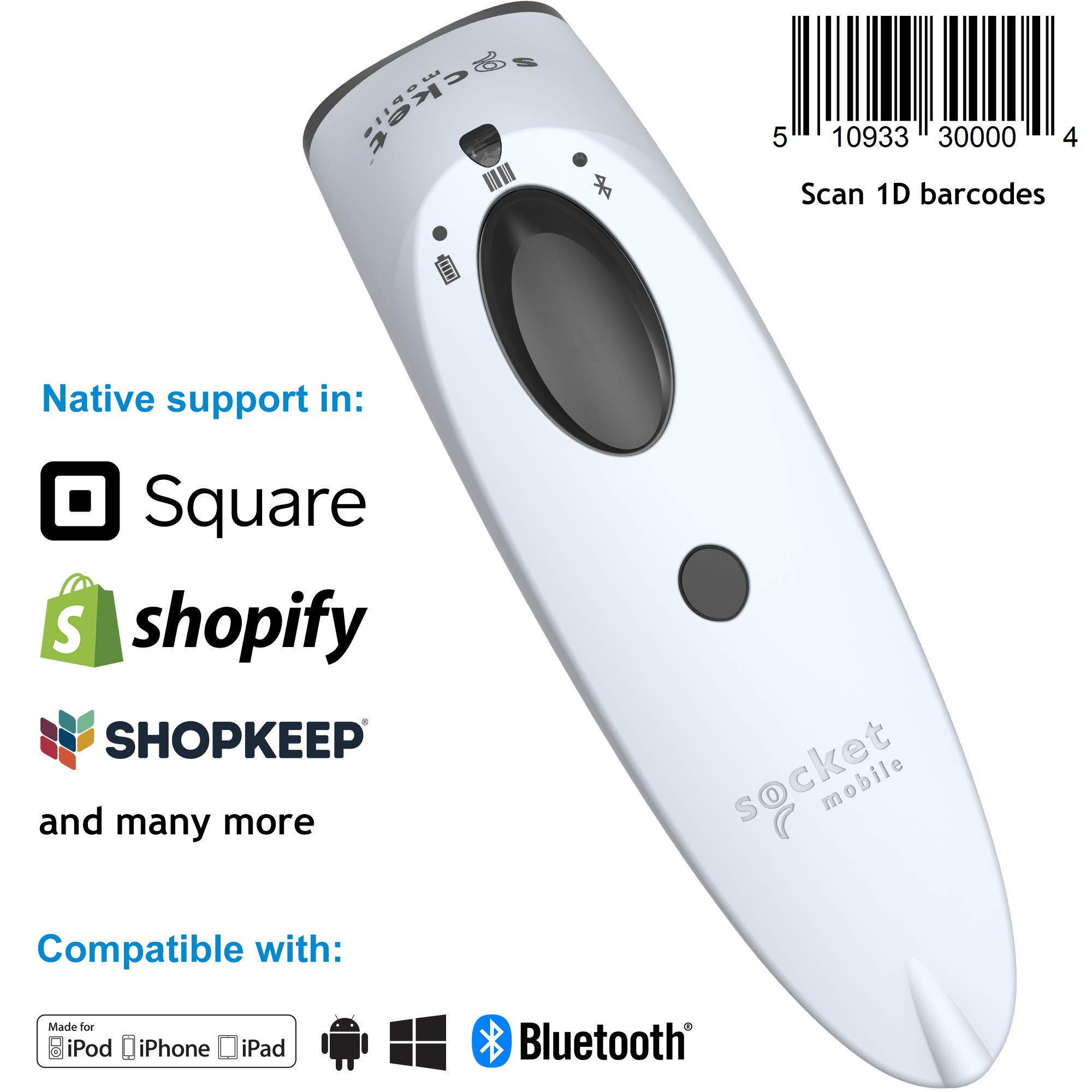 SocketScan S700, Linear Barcode Scanner, White & White Charging Dock