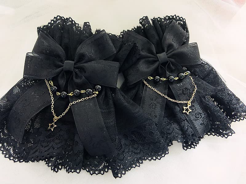FairyCos Lolita Lace Cuffs Punk Wrist Cuff Bracelet (Black)