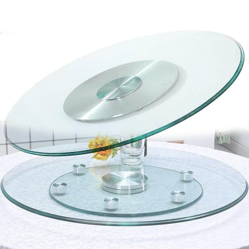 Generic Contemporary Glass Lazy Susan Turntable 60/70/80/90/100cm Transparent Dining Table Serving Tray Counter Top Turntable, Heavy Duty, Silent, Easy To Clean (Color : Clear, Size : 60 cm (24 in)