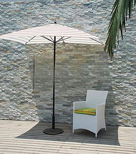 Patio Umbrella Portable White and Light Brown Striped Pool Patio Umbrella, Rectangle Outside/Beach/Market Table Umbrella, Garden Umbrella Parasol