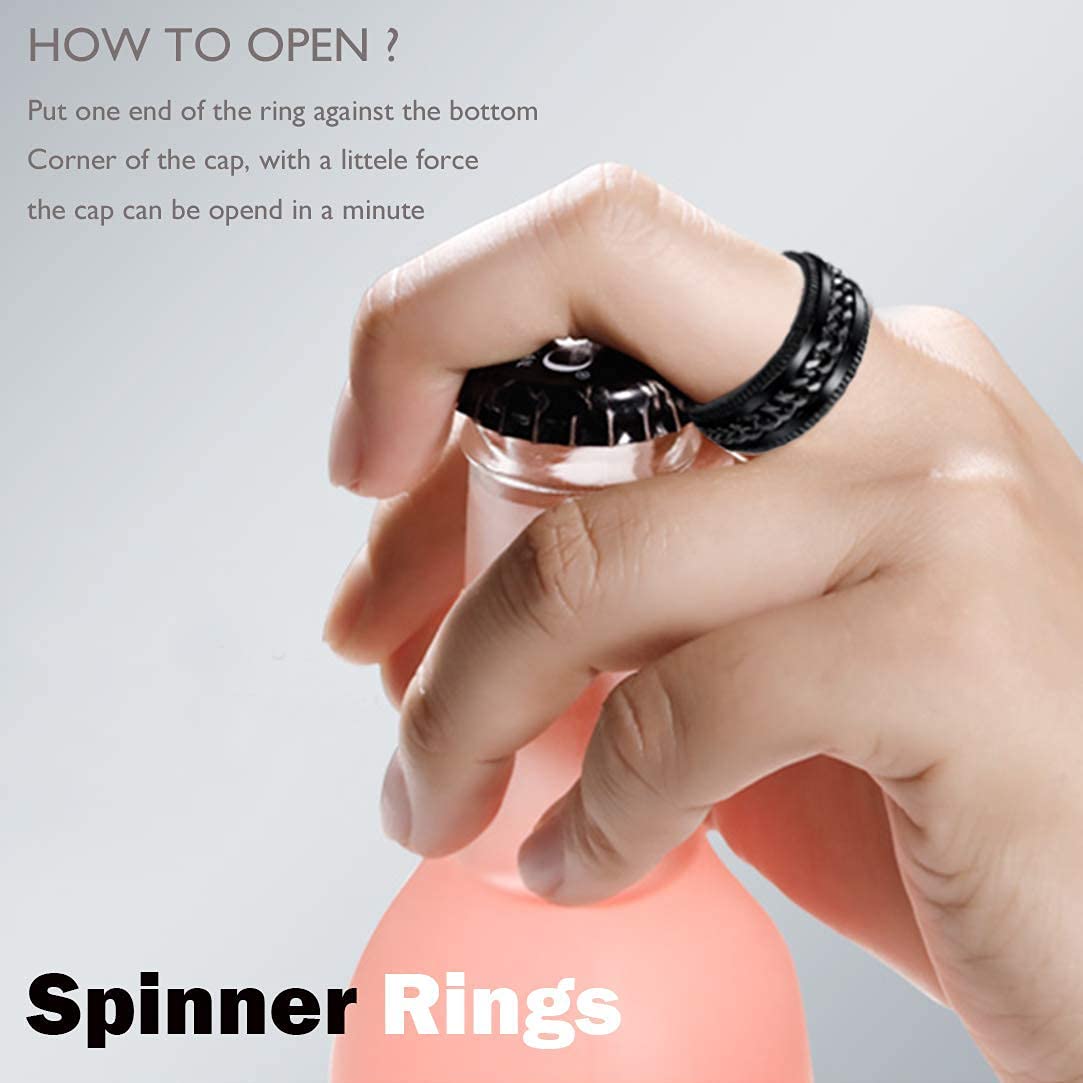 EIELO 4 Pieces Band Rings for Men Women Stainless Steel Cool Chain Inlaid Fidget Spinner Ring Black Silver Anxiety Wedding Pormise Ring Set