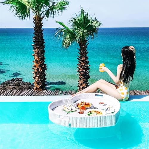 Floating Tray Floating Serving Tray Swimming Pool Floats Floating Tray for Pool Serving Drinks, Brunch, Food On The Water,Brown (Color : White)