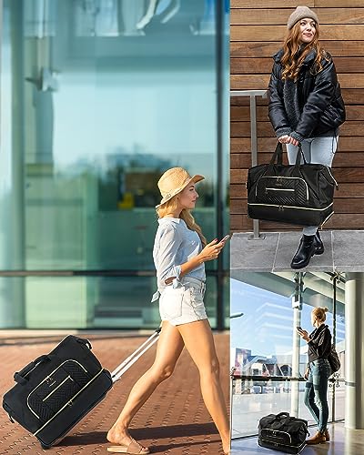 Rolling Duffle Bag with Wheels 21", BAGSMART Carry-on Luggage Large Travel Bag with Shoes Compartment, Weekender Overnight Bag for Travel, Business Trips(Black)