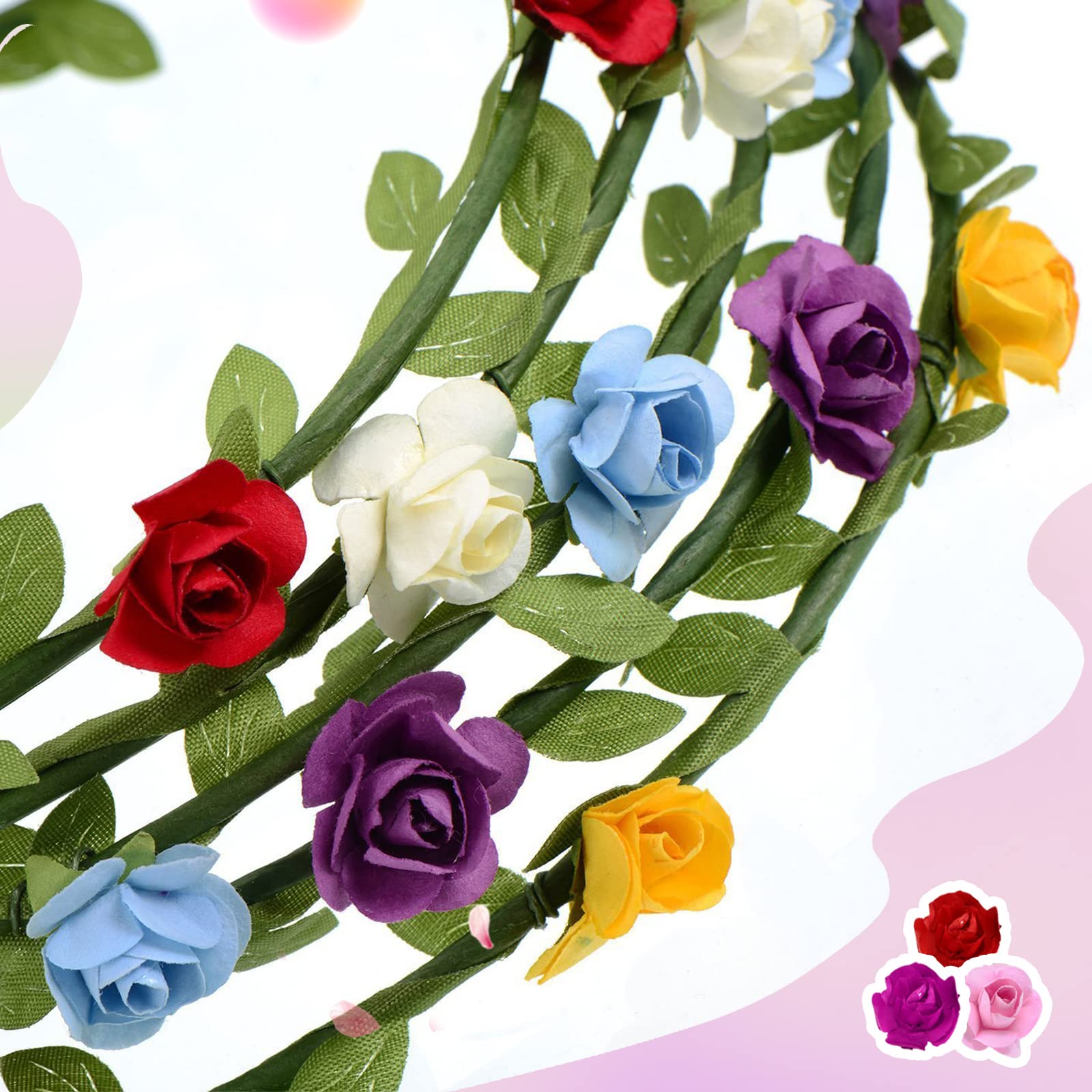 eBoot 10 Pieces Multicolor Flower Crown Floral Wreath Headband Floral Garland Headbands for Festival Wedding Party