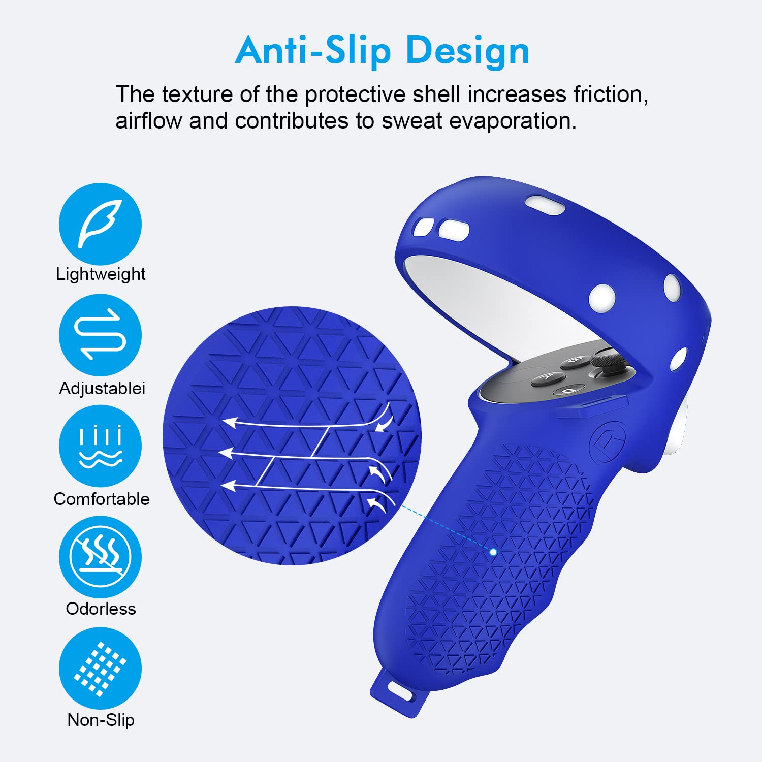 EWalos Accessories for Oculus/Meta Quest 2, Touch Controller Leather Grip Cove, Face Cover and Lens Protective Cover, Sweat-Proof, Light-Proof, Anti-Throw and Comfort(Blue)