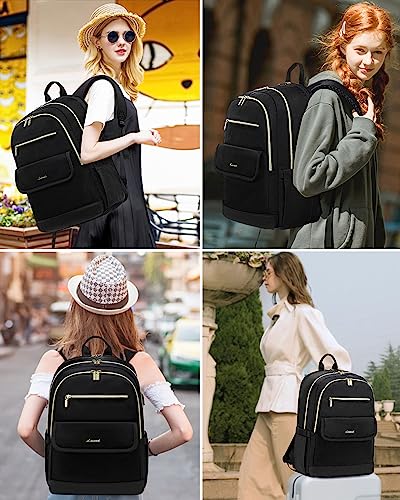 LOVEVOOK Laptop Backpack for Women,15.6 Inch Fashion Travel Backpack,Large Capacity Backpack Purse with USB,Water-resistant fits College Work Business Travel (Black)
