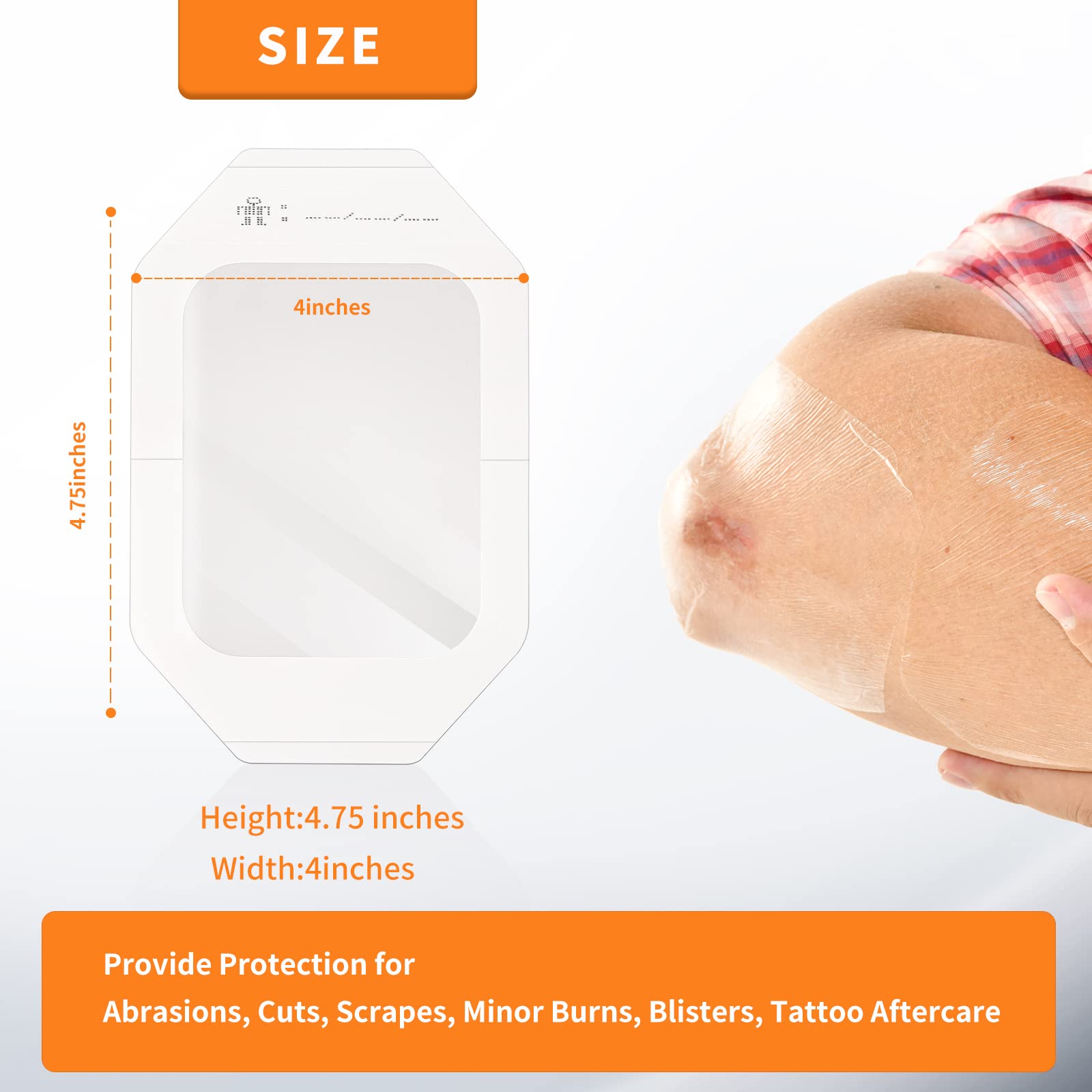 EalionMed Transparent Dressing, Wound Bandage, Adhesive Patch, 4'' x 4.75'', 50 Pack, Clear, Breathable, Comfortable, Shower Shield, Tattoo Bandage