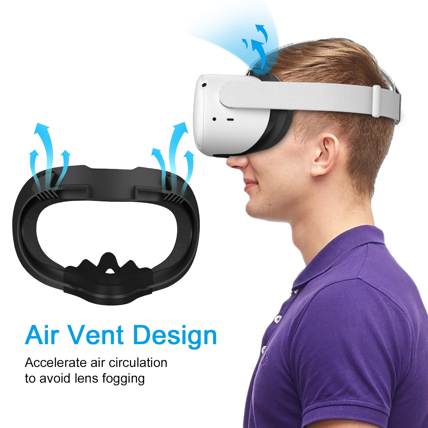 EWalos Upgraded Foam Face Pad Replacement for Oculus Quest 2, Widened Face Cover with Anti-Leakage Nose Pad for Oculus Quest 2, VR Headsets Sweat-Proof Comfortable Black