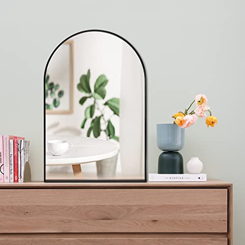 Minuover Arched Wall Mirror for Bathroom, 20"x30" Black Modern Metal Frame for Entryway Living Room Bedroom Wall Decor