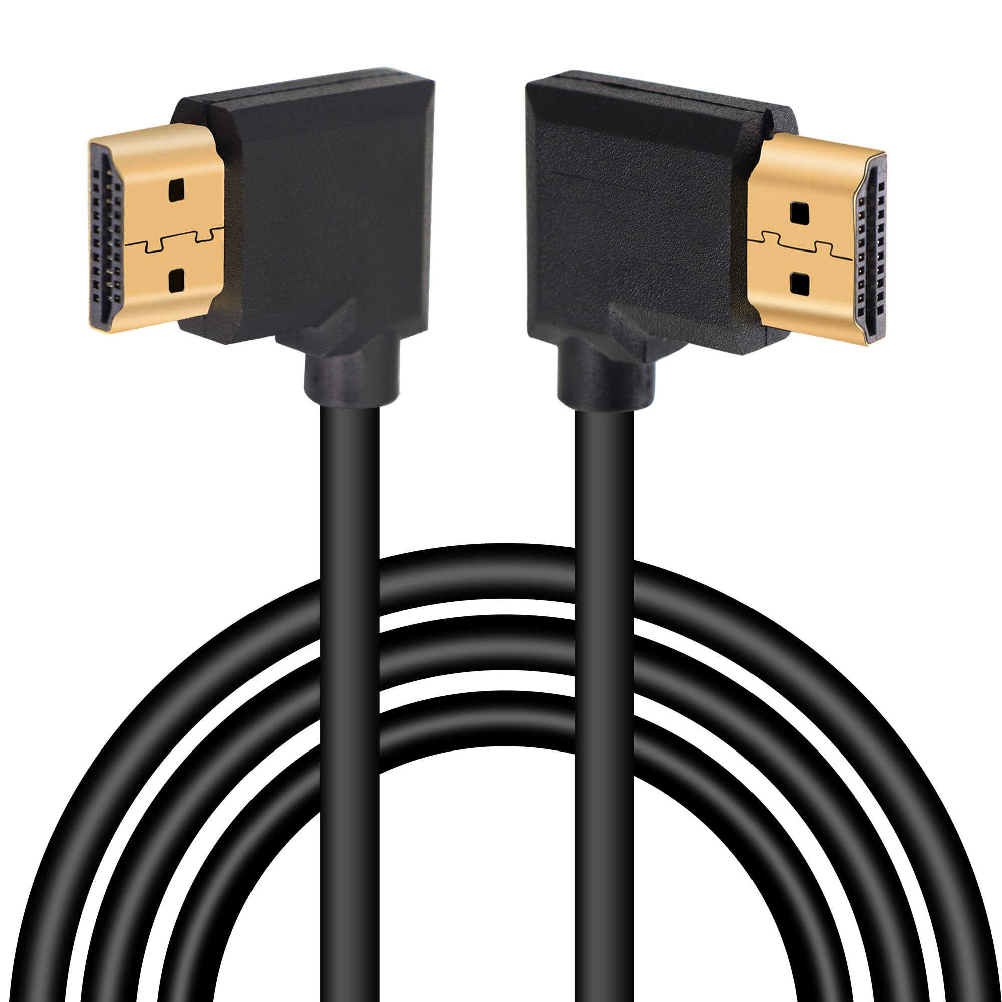 GELRHONR 4K HDMI Cable 1.4,90 Degrees Angle HDMI Male to Male Cable 4k@30Hz,Gold-Plated Connector,Support ARC, 3D, Ethernet,for HD TV, Lactop, PC,Projector-Black(1m/3.2Ft) (Black - Left to Right)