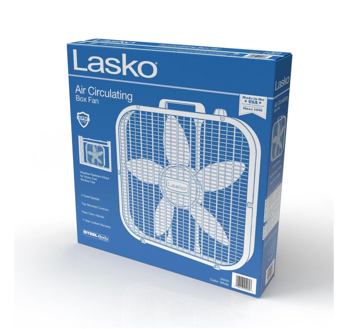 Generic Classic 20"" Box Fan with Weather-Resistant Motor, 3 Speeds, White