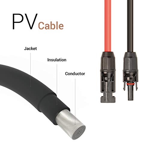 JYFT 10AWG(6mm²) Solar Extension Cable with One-Free PV Compatible Female and Male Connector (10FT Red + 10FT Black)