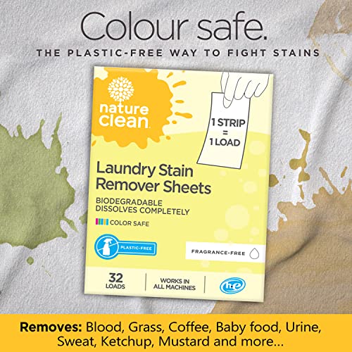 Nature Clean Natural Laundry Stain Remover Strips For Clothes 36 count, Non-Toxic Plastic-Free Packaging Unscented Eco-Friendly Biodegradable Septic Safe. Laundry Detergent Sheets Stain Remover for Fabric & Travel.
