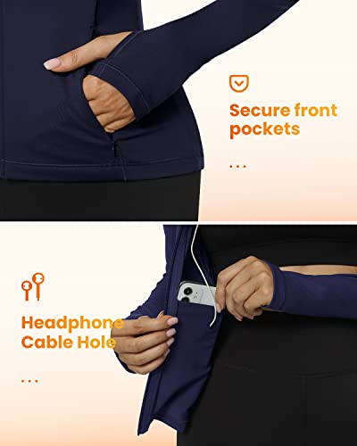 GYM RAINBOW Womens Fleece Zip Up Athletic Jacket Slim Fit Lightweight Running Workout Track Jacket(1-Fleece Lined Deep Blue,Small)