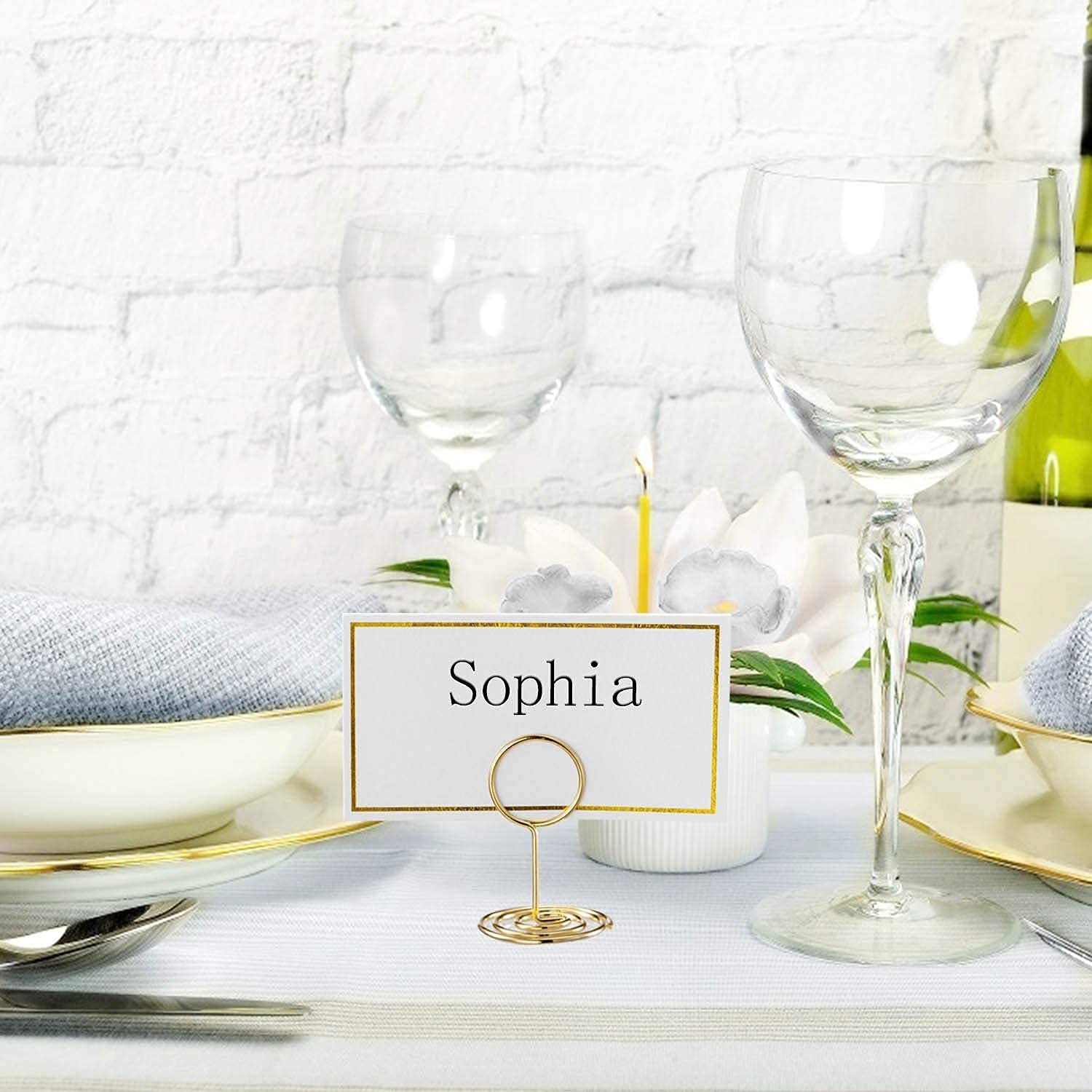 Toncoo 24 Pcs Premium Gold Table Number Holders, 24 Pcs Place Cards with Gold Foil Border, and 100 Pcs White Table Cards, for Centerpieces, Wedding, Party, Birthday