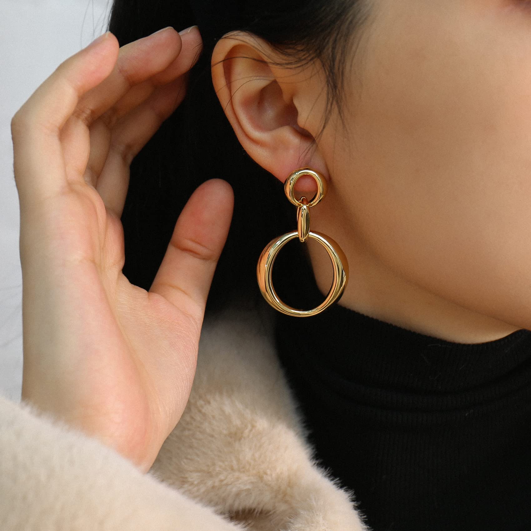 Gold Dangle Earrings Statement 14K Gold Plated Drop Earrings For Women