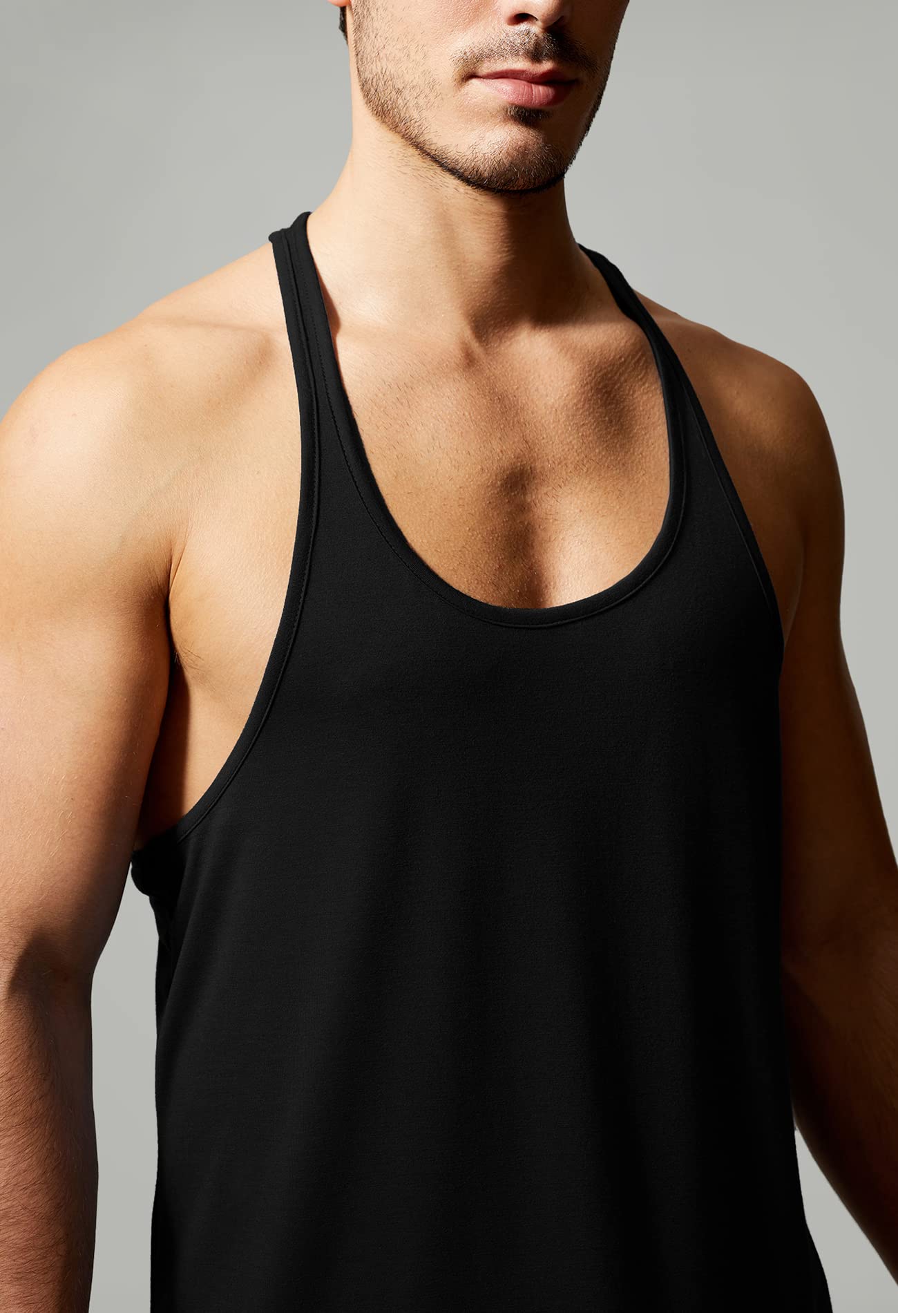 GYM REVOLUTION Men's 5 Pack Athletic Stringer Muscle Y Back Workout Racerback Fitness Tank Tops Black White Blue Green Grey M