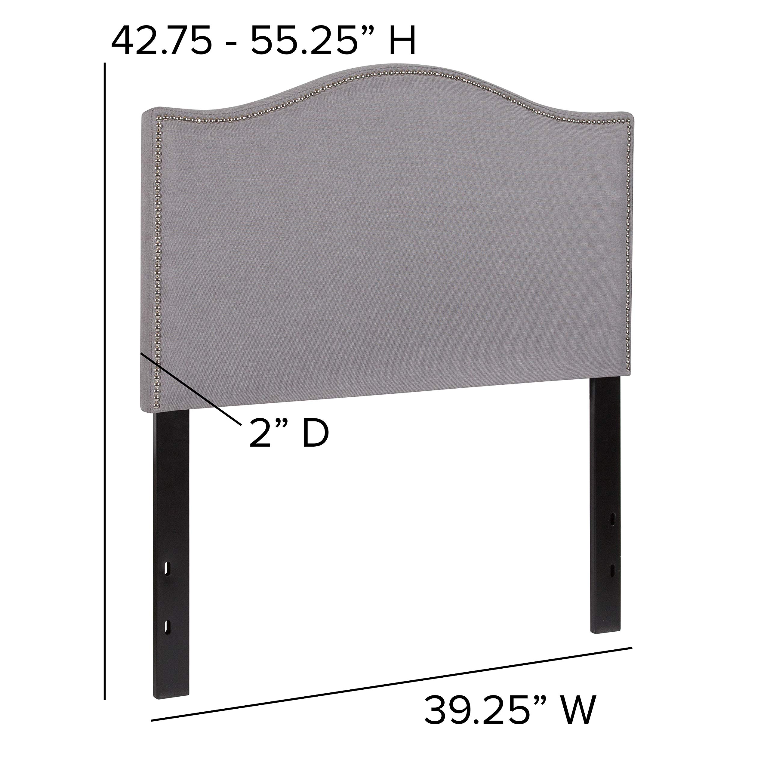 EMMA + OLIVER Upholstered Twin Size Headboard with Nailtrim in Dark Gray Fabric