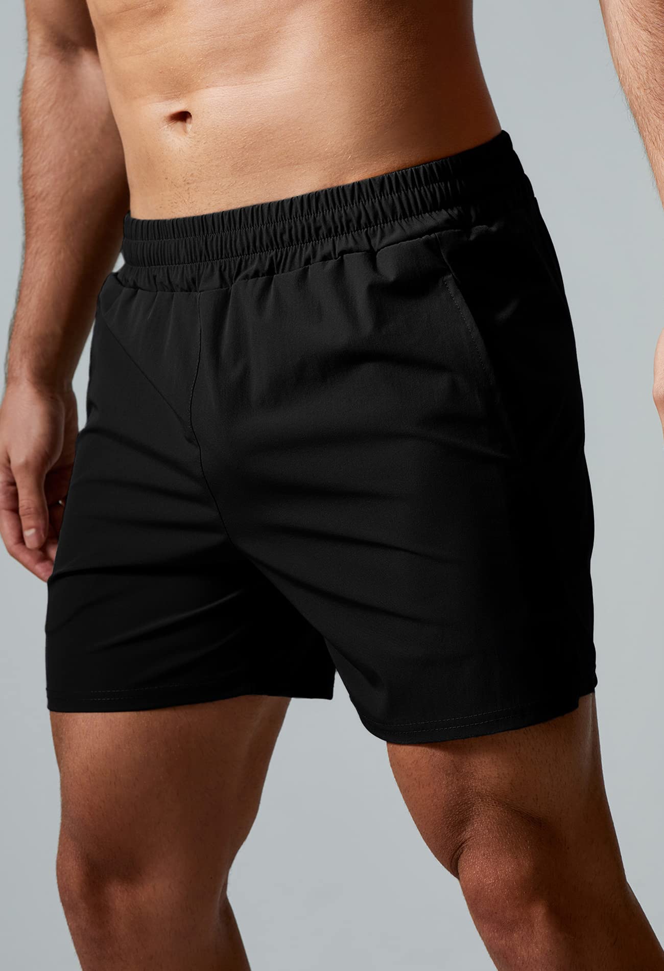 GYM REVOLUTION Men's 5 Pack Workout Running Quick Dry Gym Training Shorts with Zipper Pockets Black Dark Grey Navy Blue Army Green Khaki XL