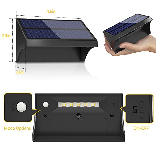 NIORSUN Solar Fence Lights Warm White/Cool White/RGB Solid Color Glow Mode, 6 Pack Solar Outdoor IP65 Waterproof Backyard Wall Light for Deck Step Yard Patio Garden