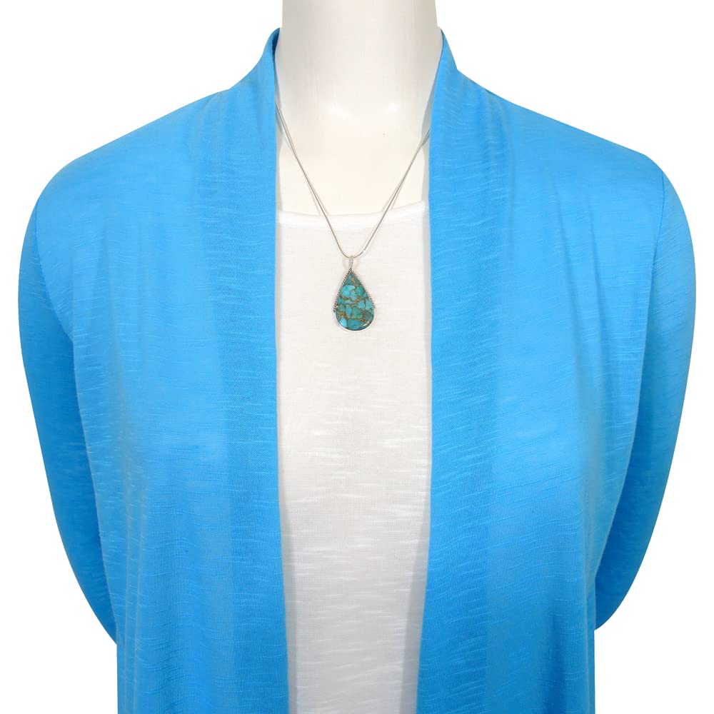 Genuine Turquoise Necklace Earrings Pendant Set 925 Sterling Silver (24" Length) (Matrix Turquoise)