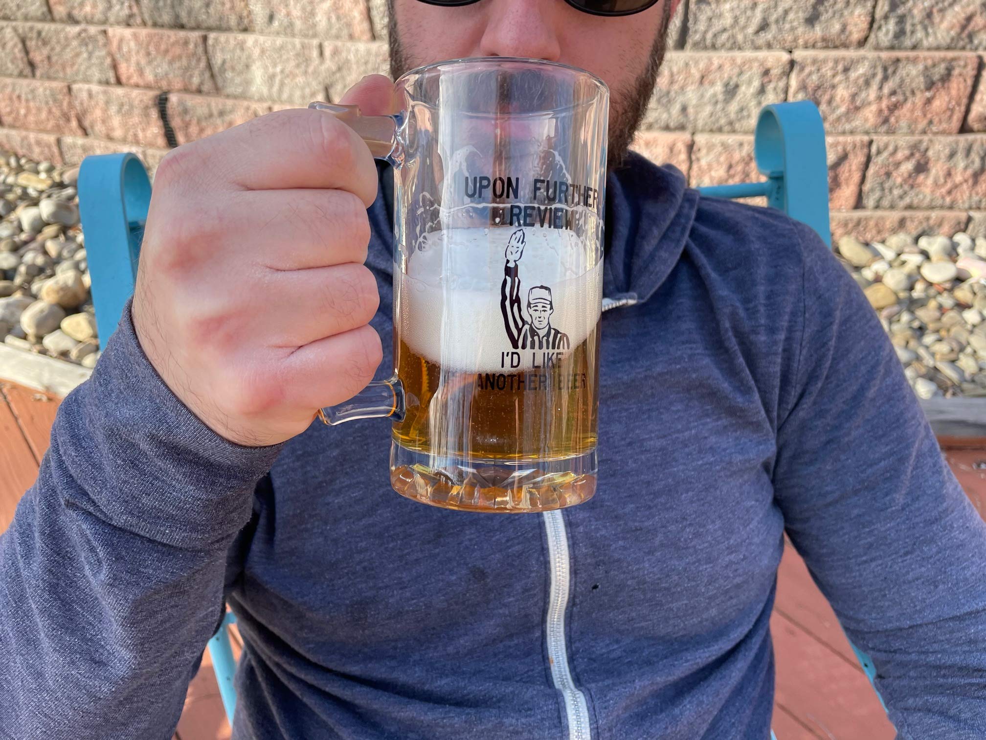 Toothsome Studios Upon Further Review I'd Like Another Beer 16oz Beer Mug Football Themed Glassware Octoberfest Pint Glass