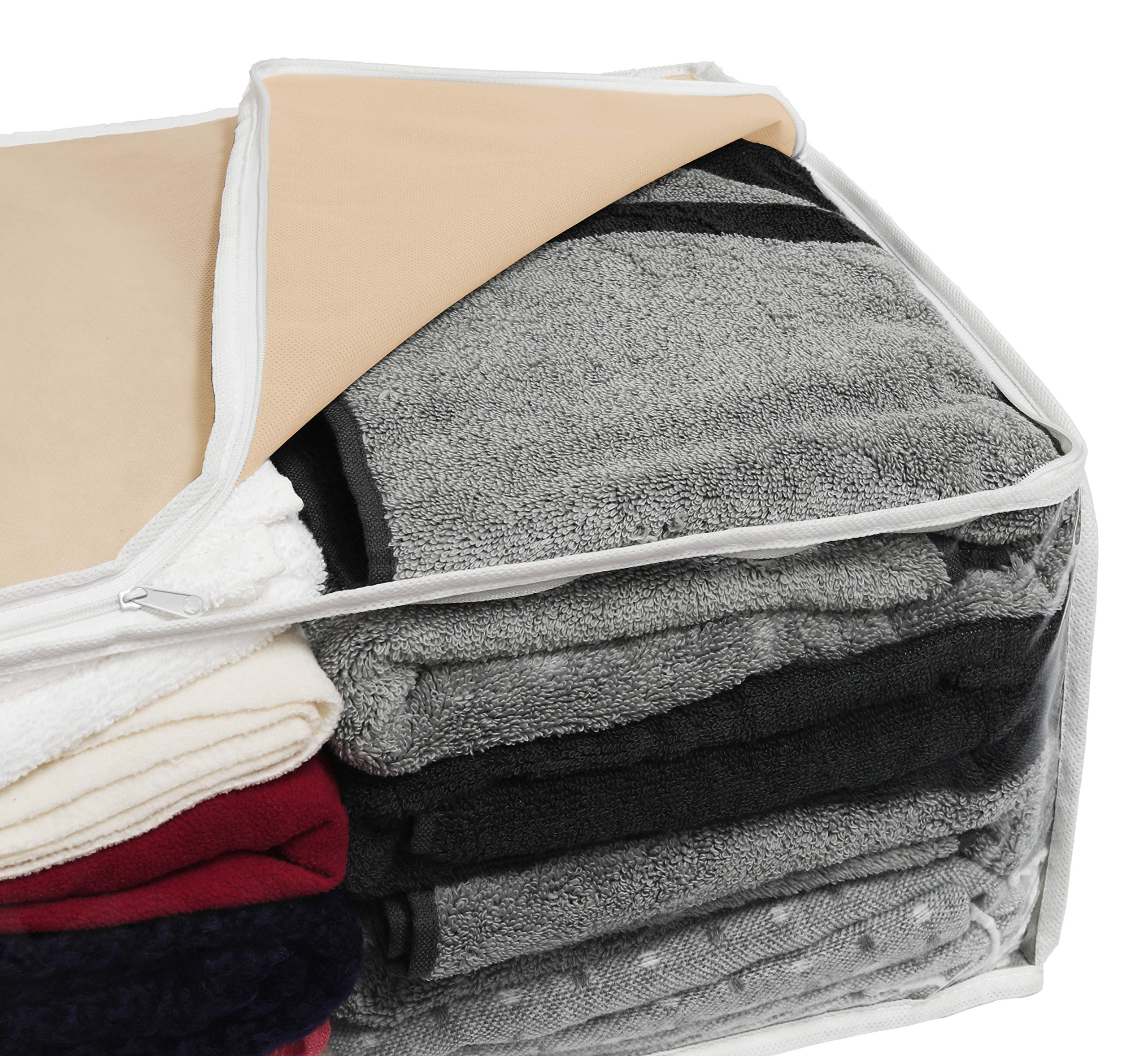 Simple Houseware 3 Pack Foldable Closet Organizer Clothing Storage Box with Clear Window, Beige