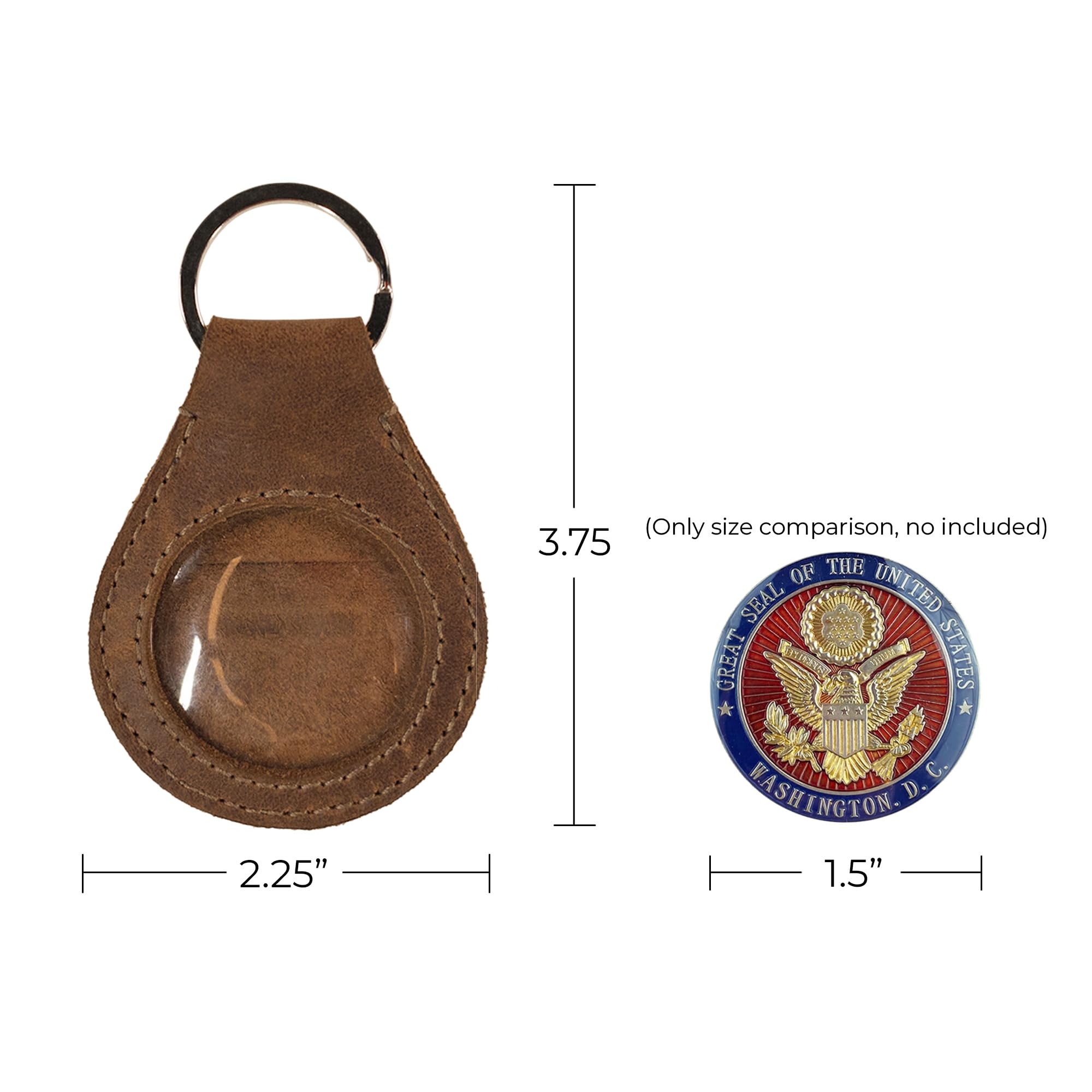 Hide & Drink, Medallion Holder Keychain, Secure Keyring Attachment for Storing Memorabilia, Keepsakes, Special Coins, Full Grain Leather, Handmade, Bourbon Brown