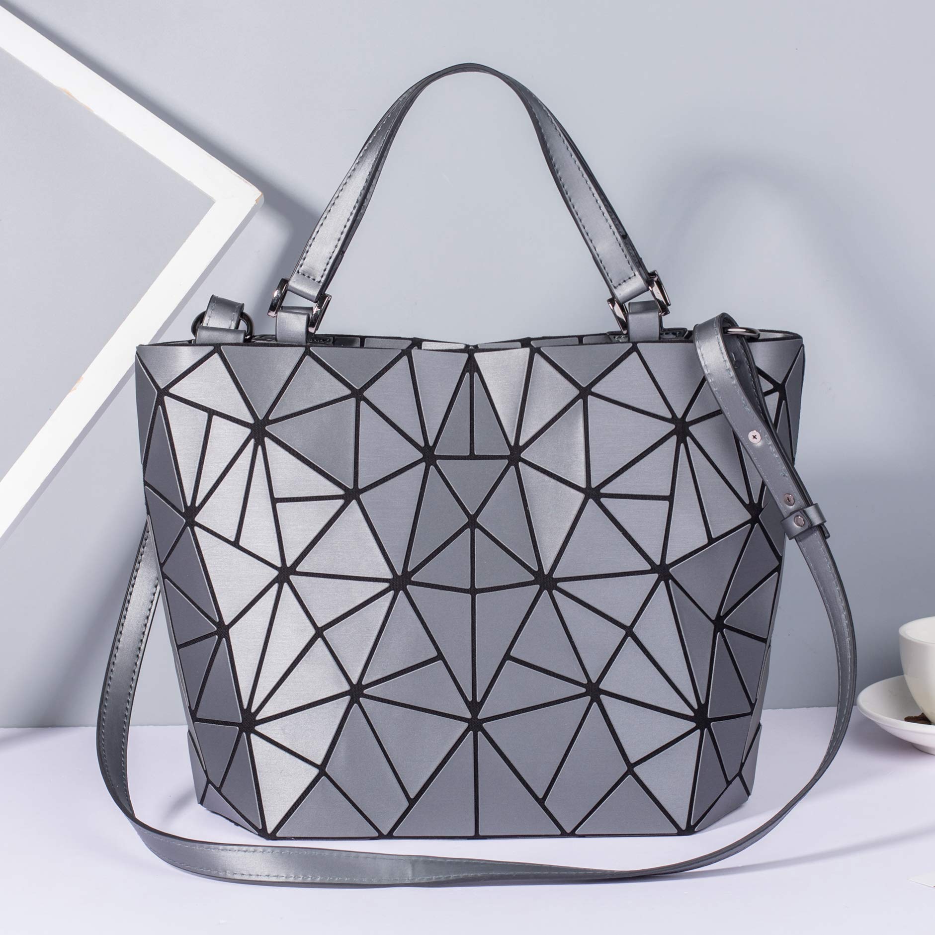 Geometric Luminous Purses and Handbags Holographic Reflective Crossbody Bag Wallet Flash Rainbow Tote Grey