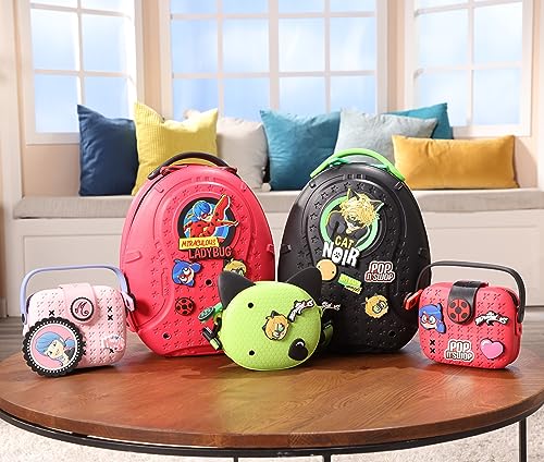 Miraculous Ladybug - Pop n' Swop Cat Noir Black Backpack with Green Handle, 6 Clip-on Badges and Zipper, Lightweight Durable Waterproof Bag with Adjustable Straps (Wyncor)