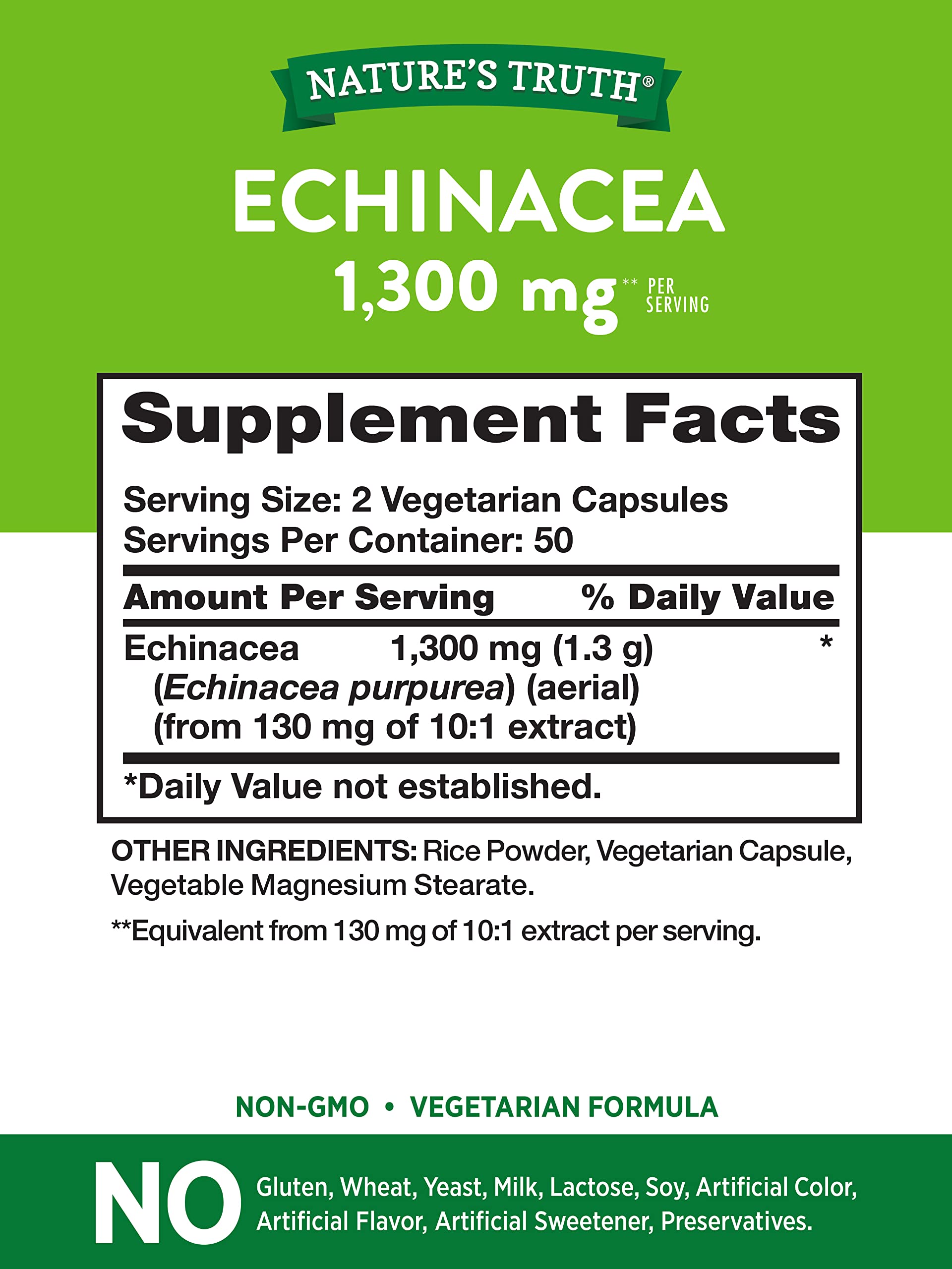 Echinacea Extract Capsules | 1300mg | 100 Count | Non-GMO & Gluten Free | by Nature's Truth