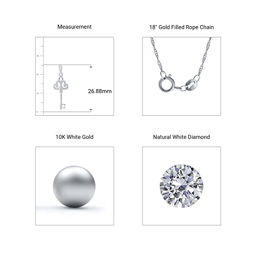 Elmas 1/10CT Round White Diamond 10K White Gold Dainty Key Pendant Necklace for Women