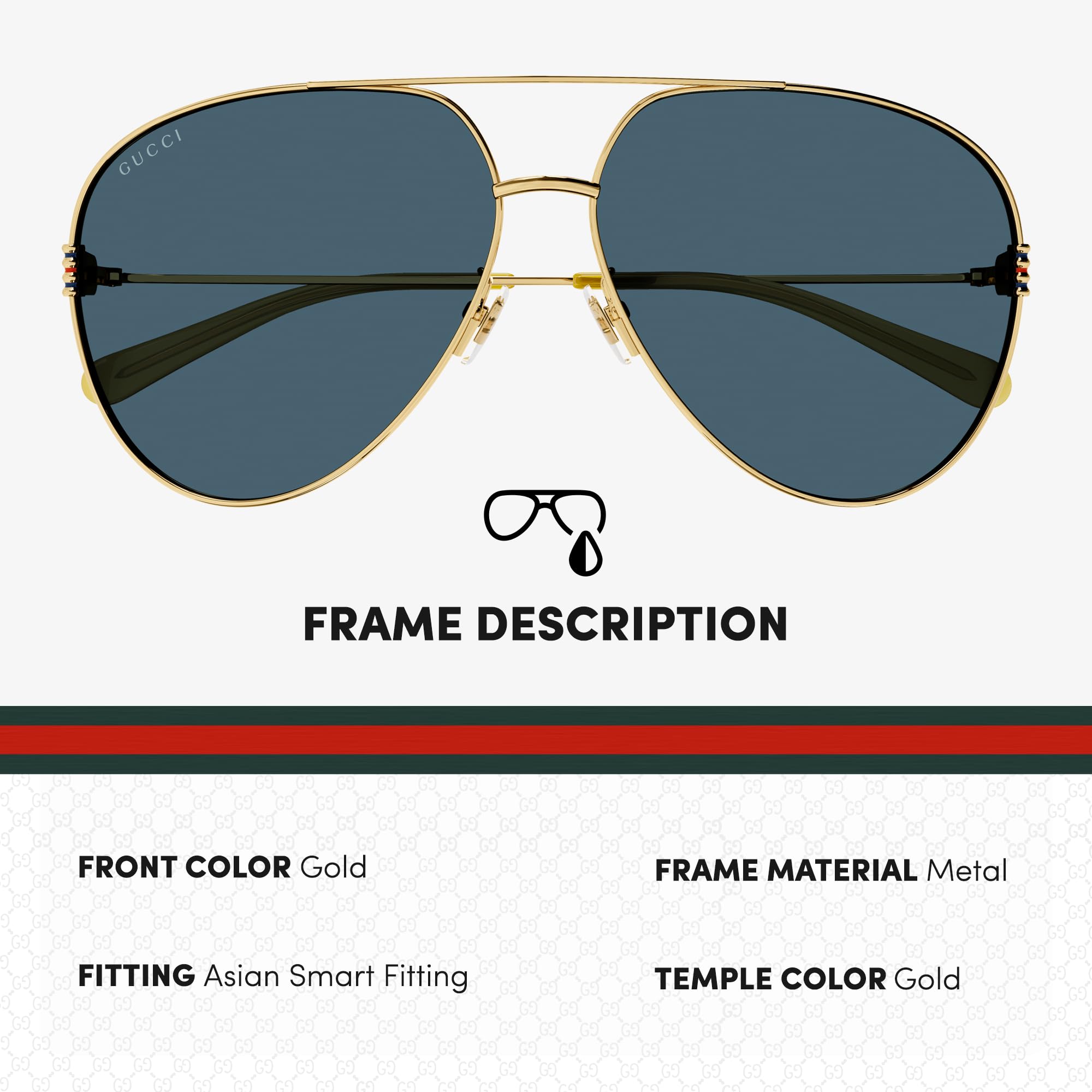 Gucci GG1280S Designer Lightweight Metal Aviator Shape Sunglasses: Aviator Frame Eyewear with Non-Polarized Lenses - Epitome of Luxury and Style