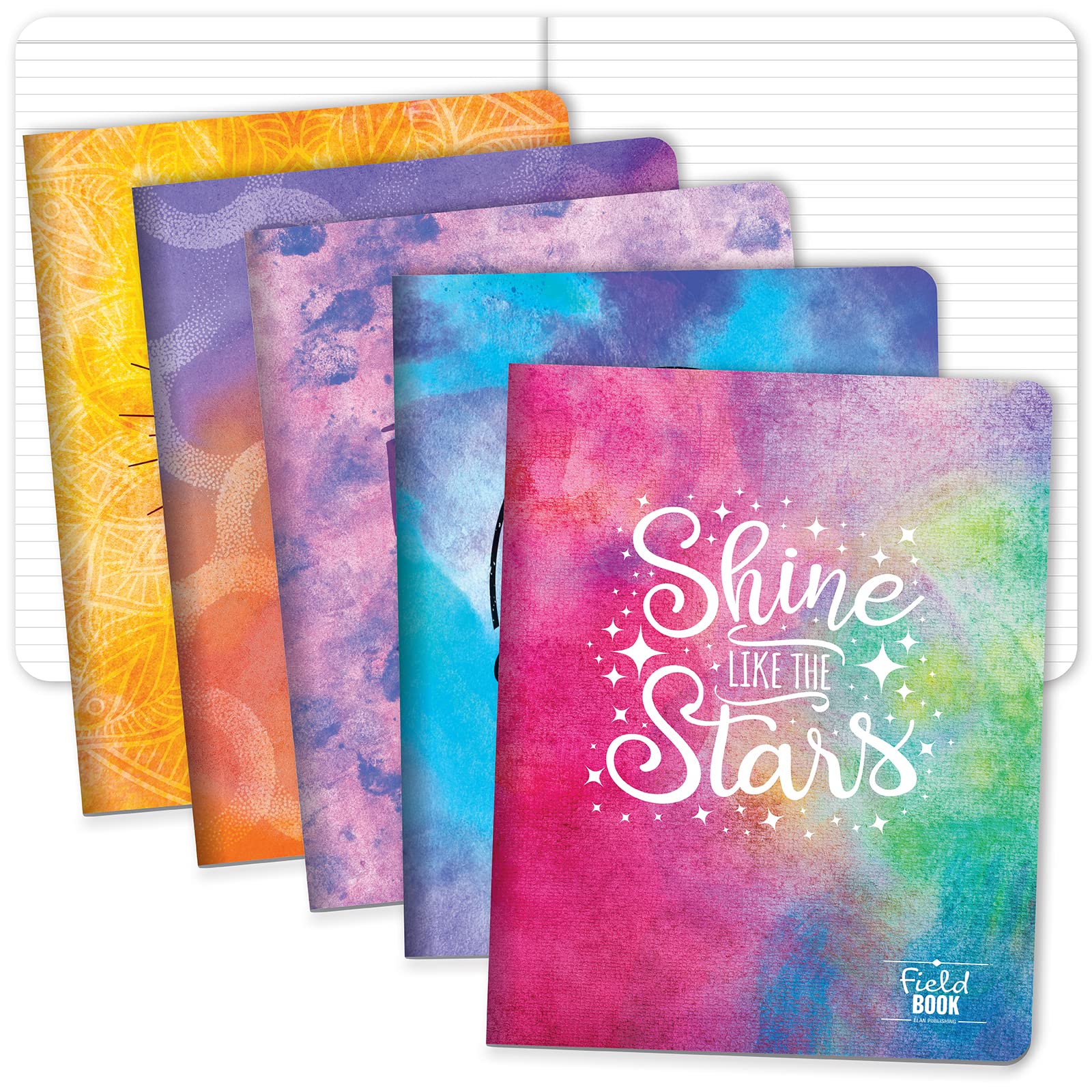 Elan Publishing Company Field Notebook/Journal - 8"x10" - Watercolor Inspiration Covers - Lined - Pack of 5
