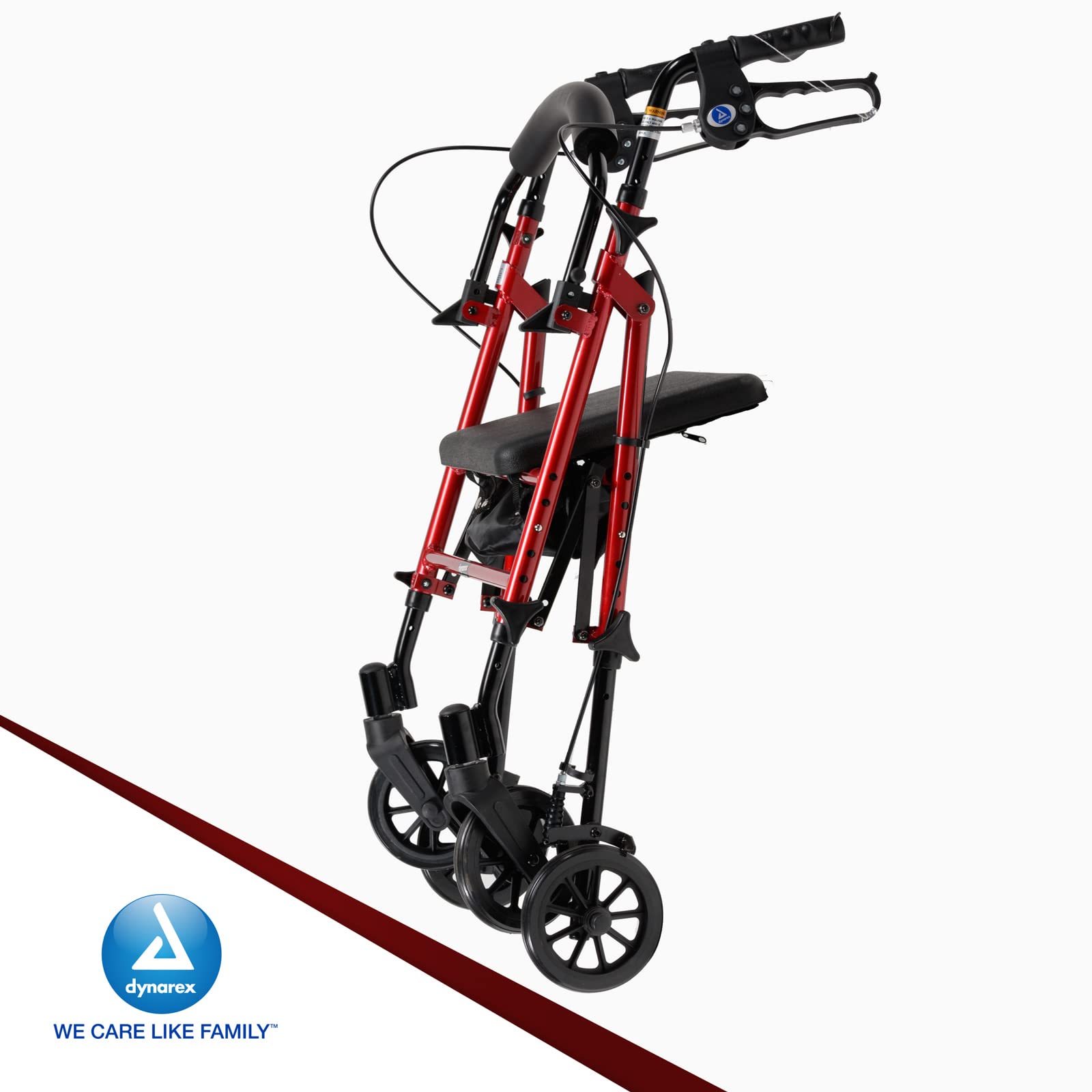 Dynarex DynaGo Flex Rollator - Foldable, Portable, Stand-Up Rolling Walker - 6β Wheels, Adjustable Seat Height & 300 lb. Weight Capacity, Red Frame, 1 Rollator