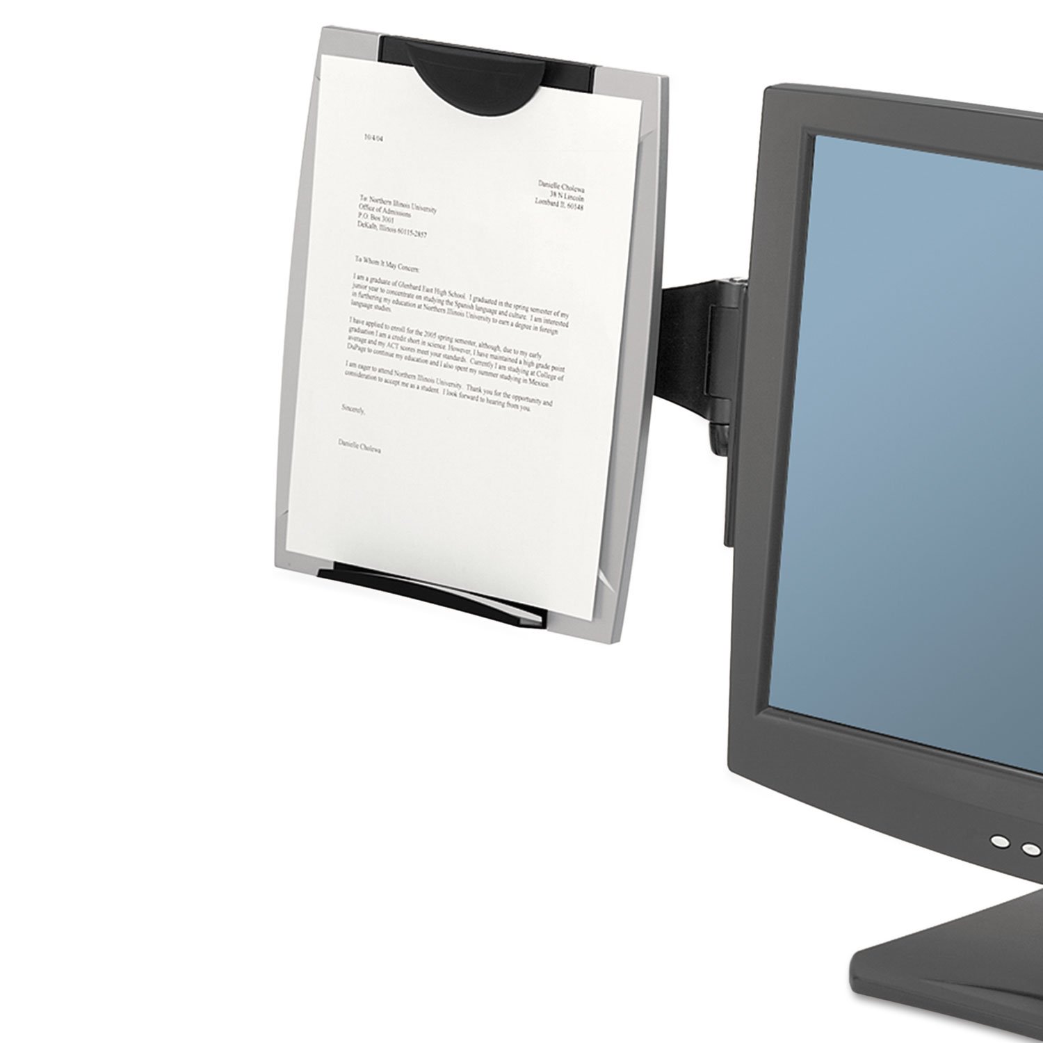 Fellowes 8033301 Office Suites Monitor Mount Copyholder, Plastic, Holds 150 Sheets, Black/Silver